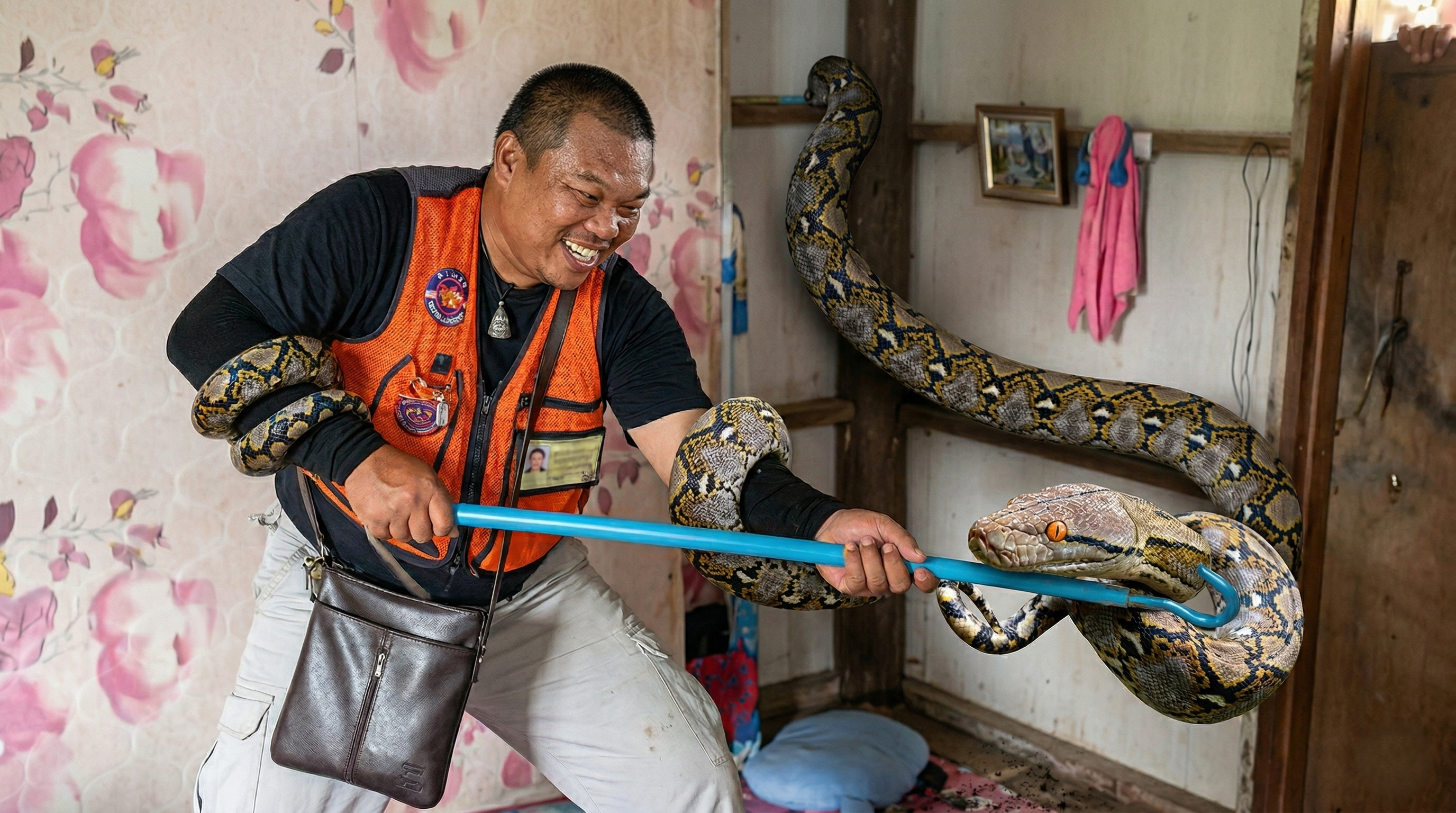 Watch what happens when a huge python strikes in an instant