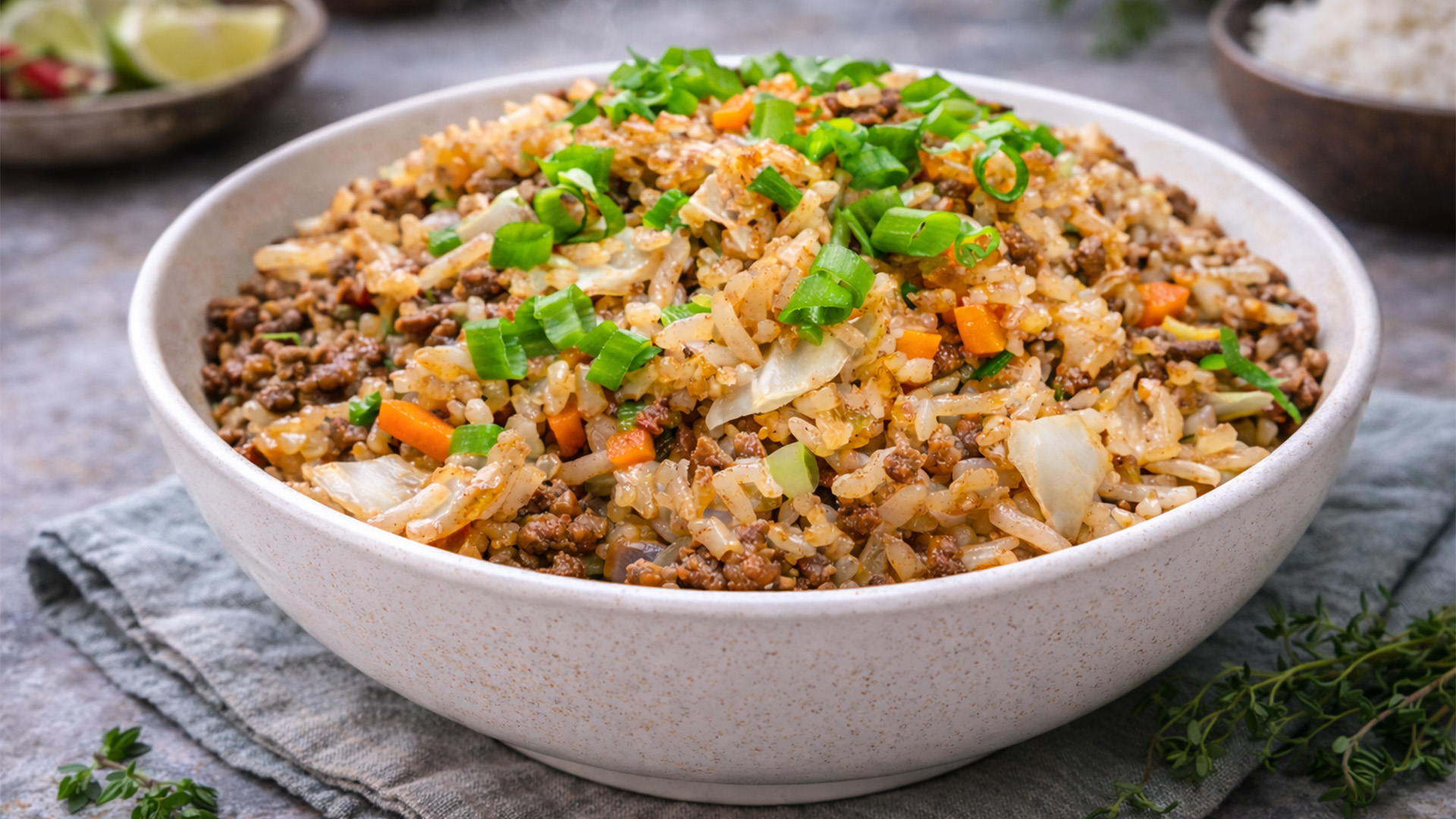 A simple beef fried rice you can cook at home