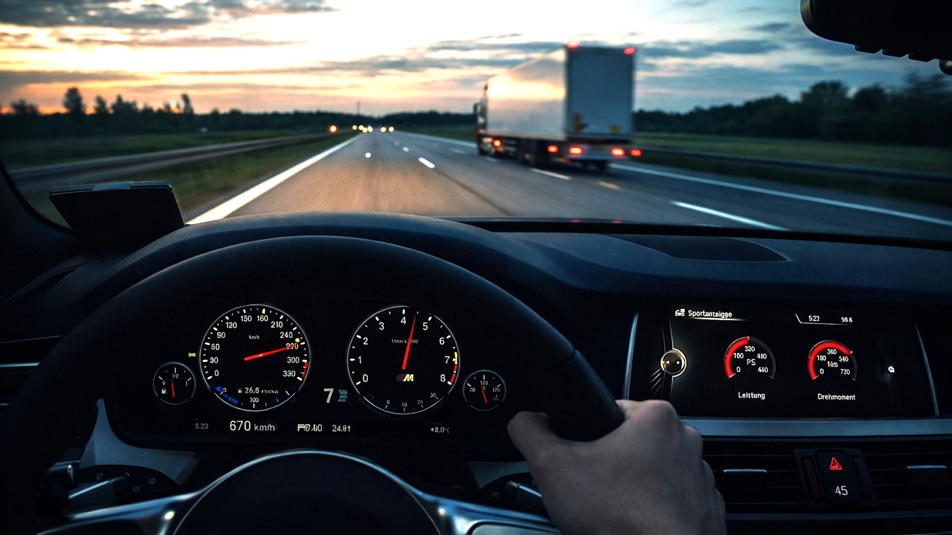 High-speed drive in a BMW M5 with driver’s view
