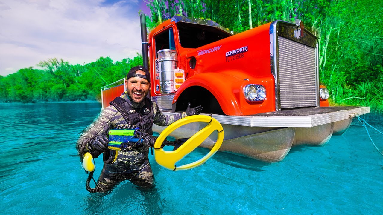 I'm treasure hunting from a semi truck boat! 🚛🌊