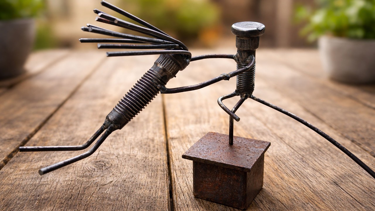 Balancing metal sculpture DIY: Kinetic art from scrap bolts & wire!