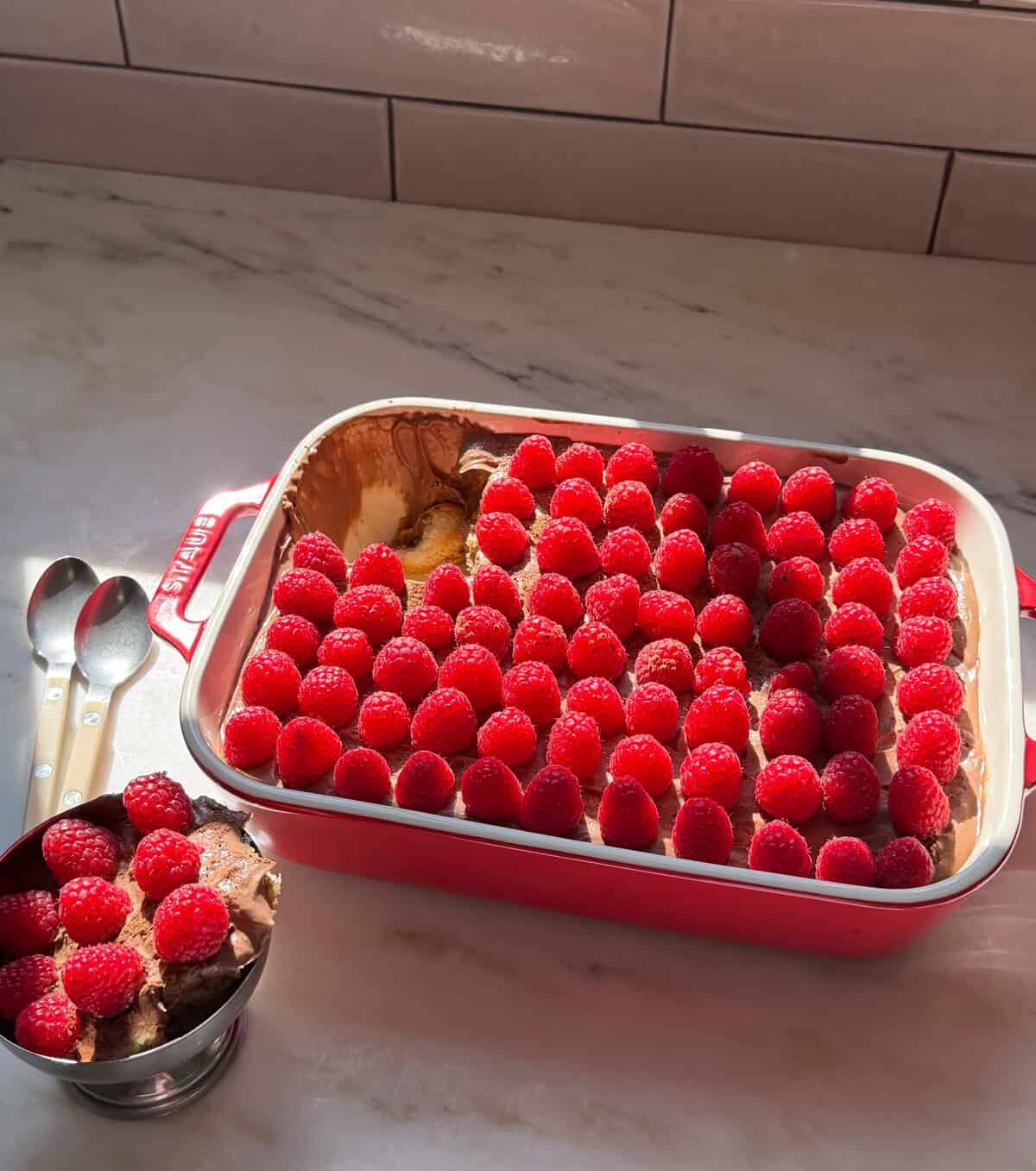 This raspberry chocolate tiramisu is pure dessert perfection