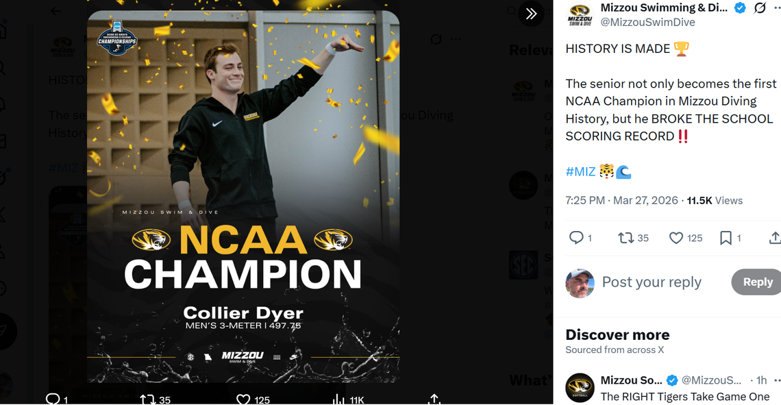 The Missouri Tigers have a national champion in diving. A new program ...