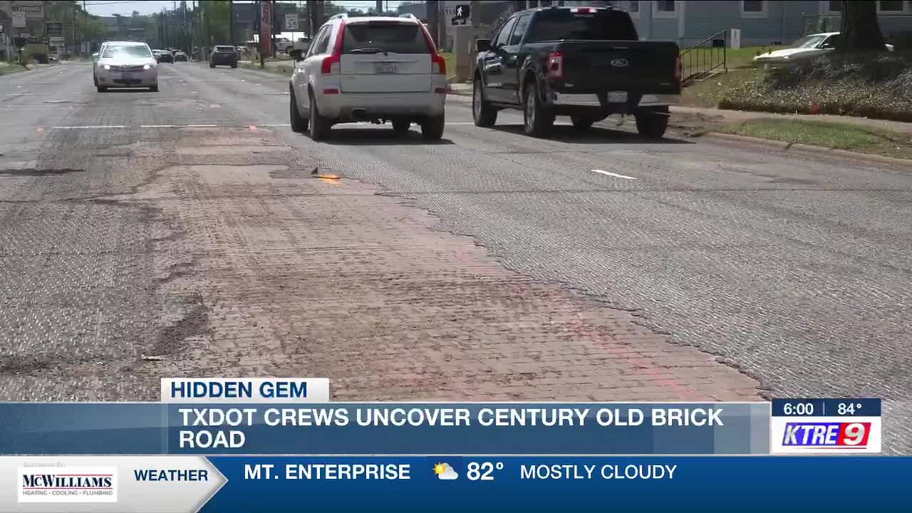 TxDOT uncovers 1920s brick road during Nacogdoches construction
