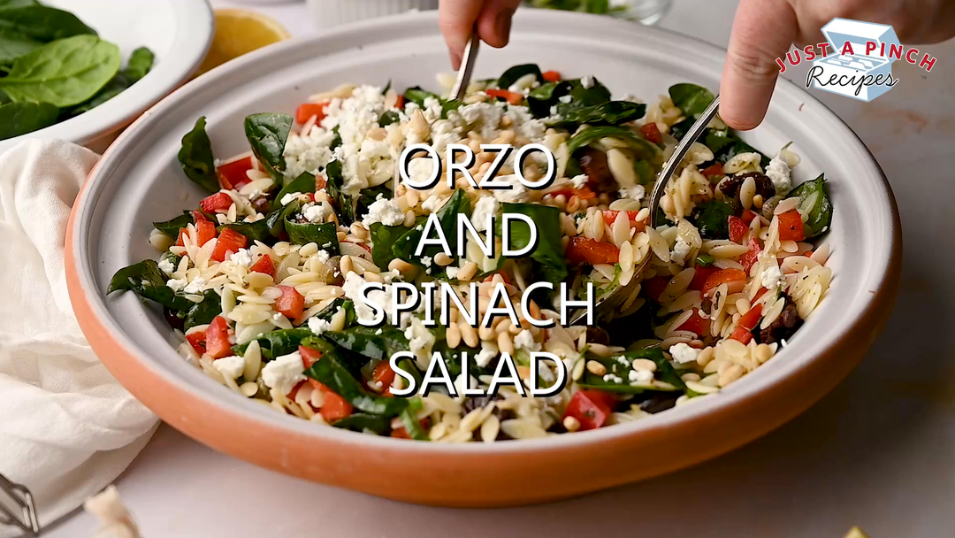 Easy orzo and spinach summer salad with the best homemade dressing