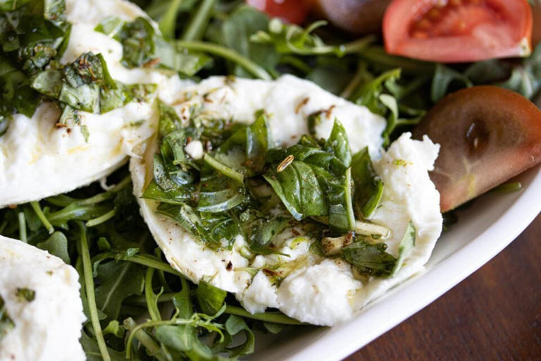 Buffalo Mozzarella Marinated With Tomato And Arugula