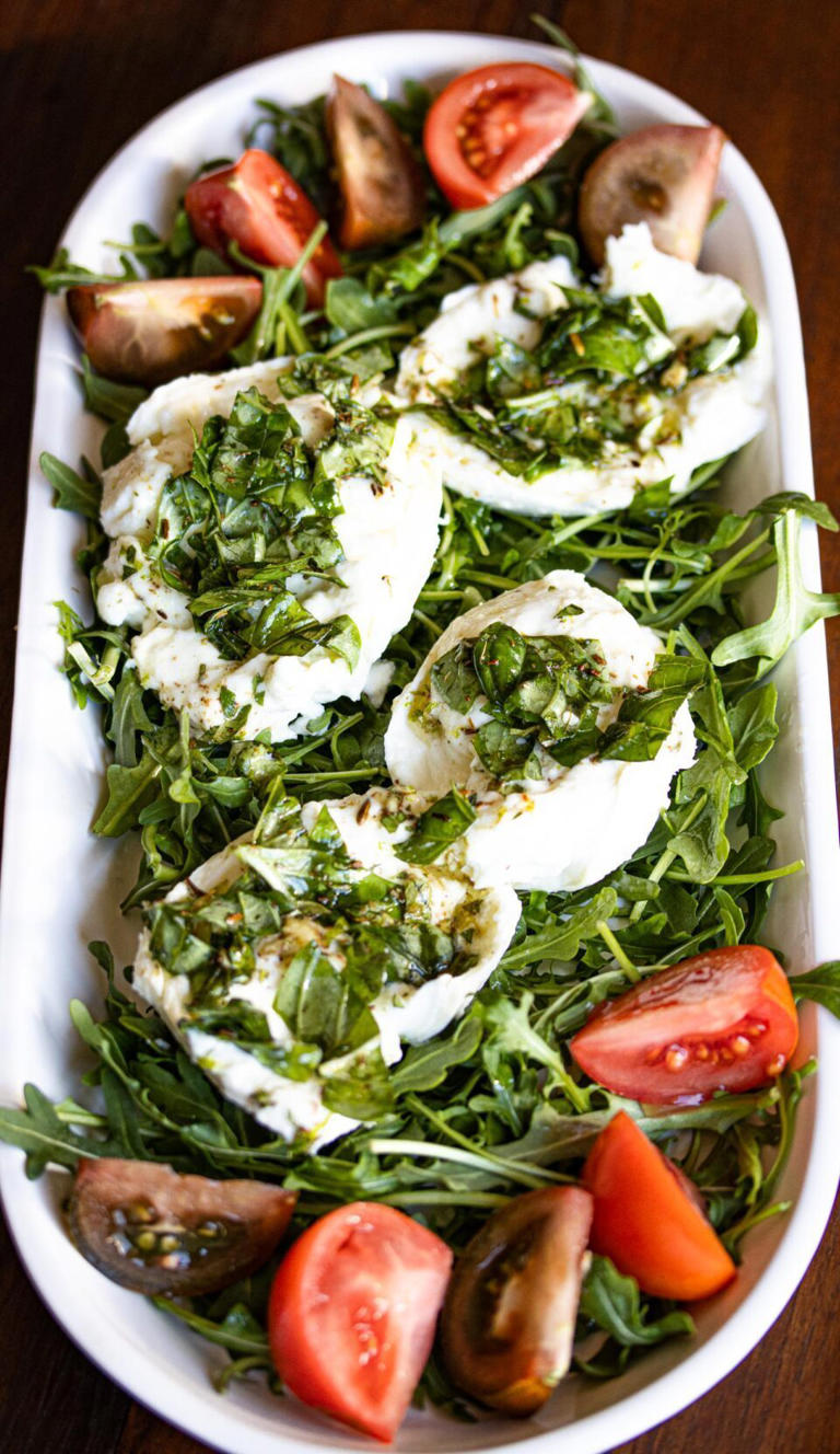 Buffalo Mozzarella Marinated With Tomato And Arugula