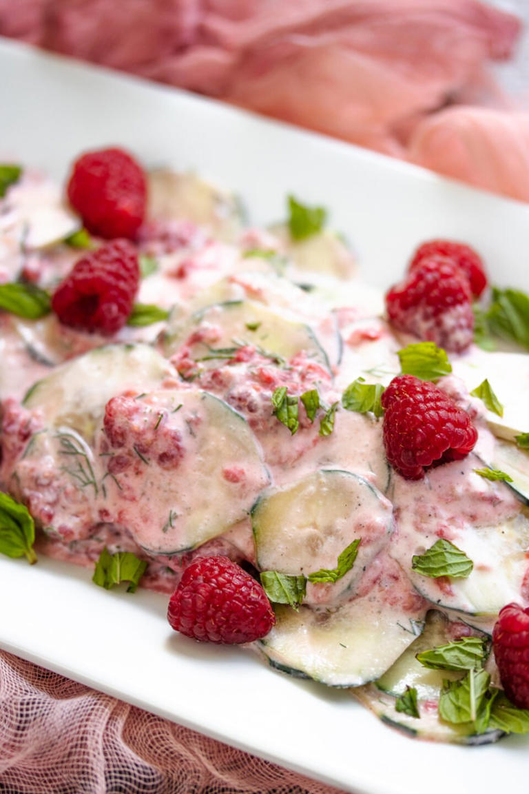 Cucumber Raspberry Salad - Creamy, Refreshing & Summer Ready