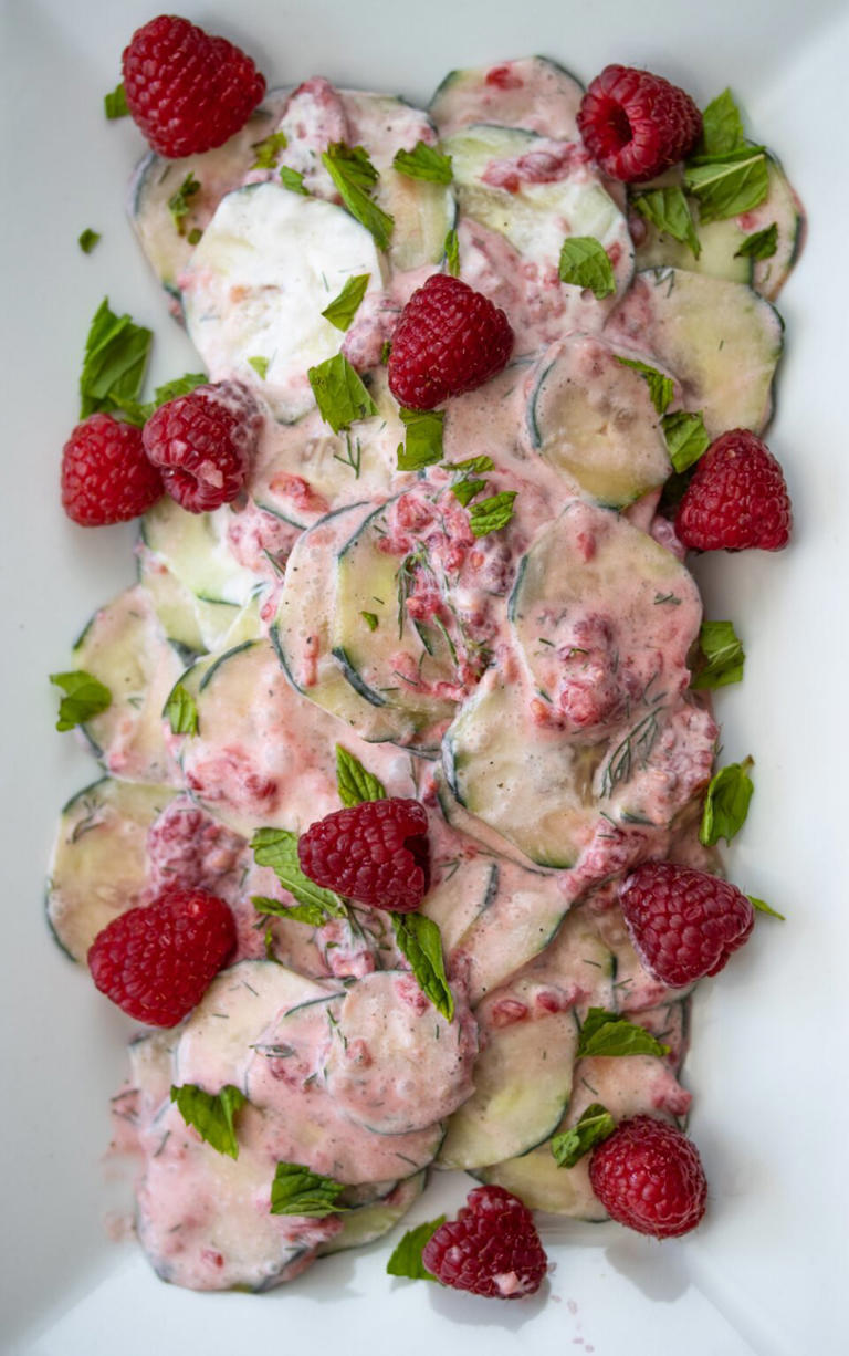 Cucumber Raspberry Salad - Creamy, Refreshing & Summer Ready