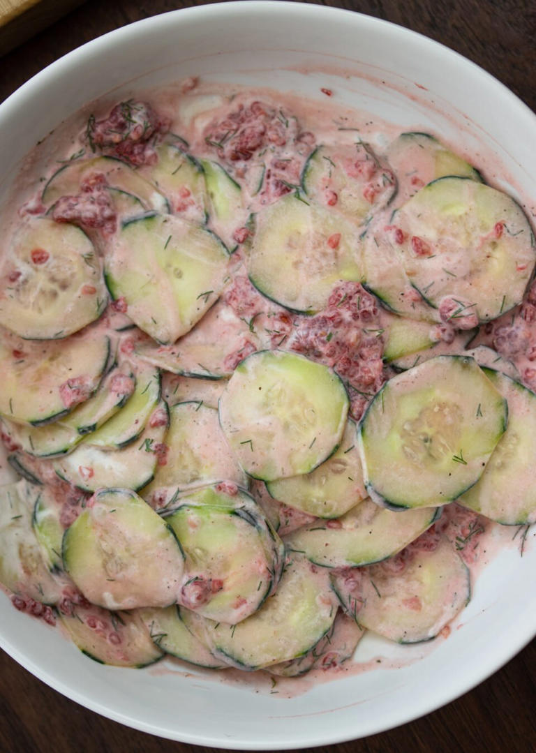 Cucumber Raspberry Salad - Creamy & Refreshing