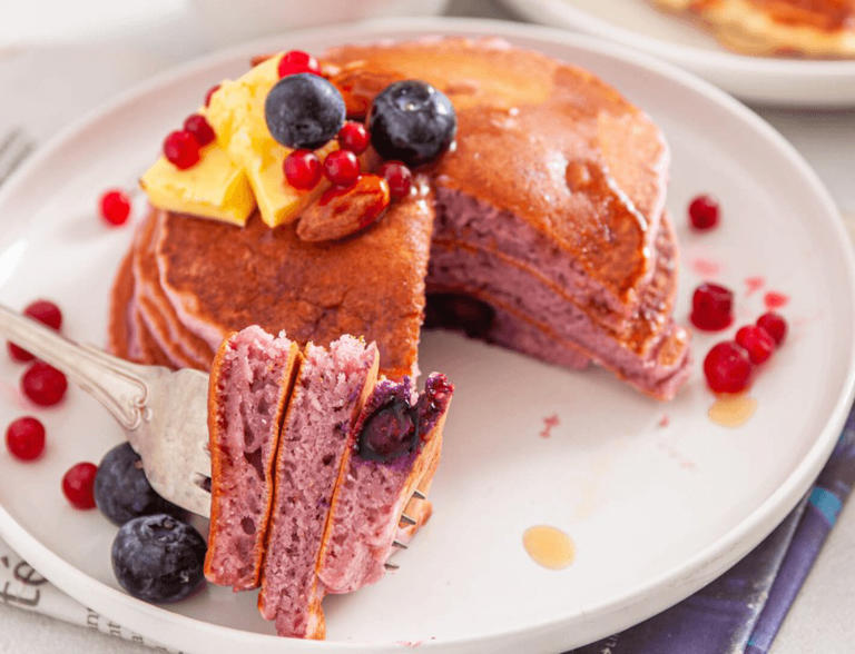The Best Spiced and Fluffy Purple Blueberry Pancake Recipe