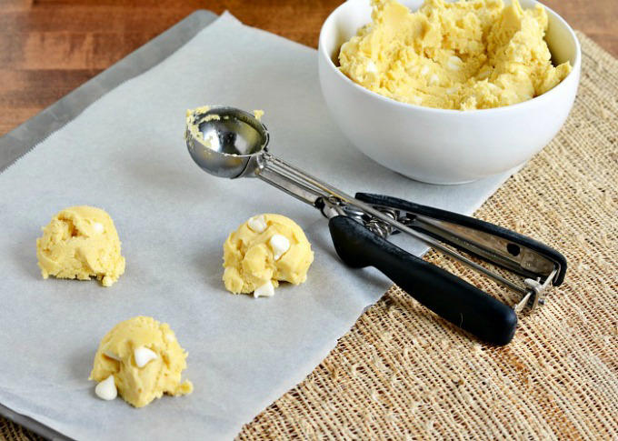 White Chocolate Pudding Cookies with Butterscotch Drizzle