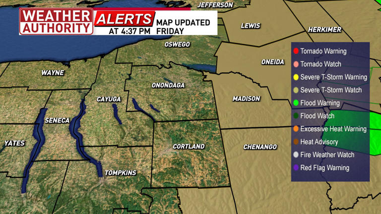 Flood watches and warnings for parts of CNY through Monday