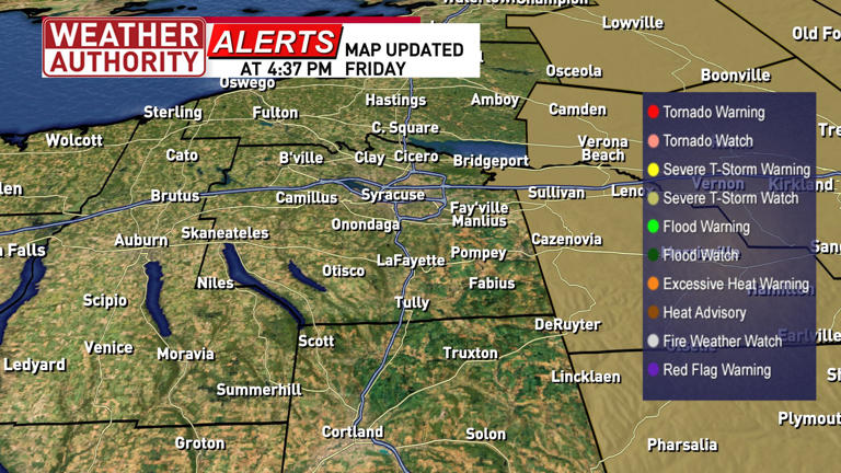 Flood watches and warnings for parts of CNY through Monday