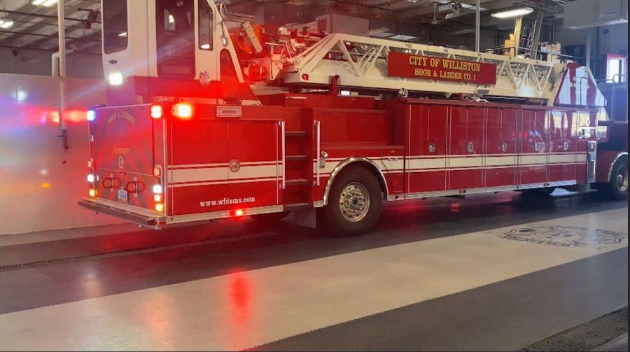 Vehicle fire put out in Williston, car totaled