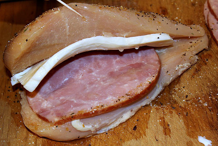 Bacon-wrapped chicken cordon bleu