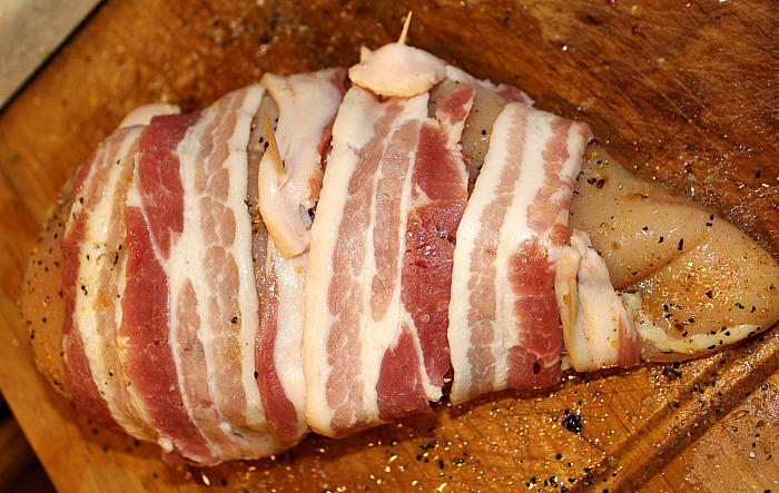 Bacon-wrapped chicken cordon bleu