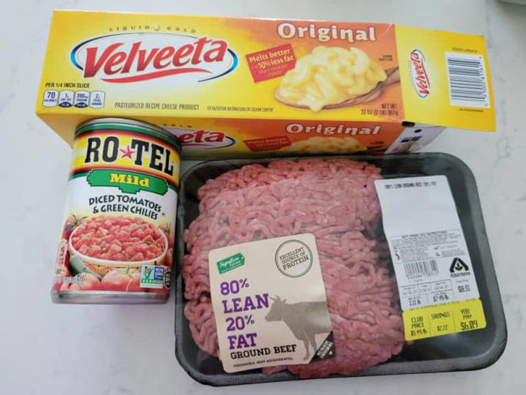 3 Ingredient Velveeta Rotel Dip with Ground Beef