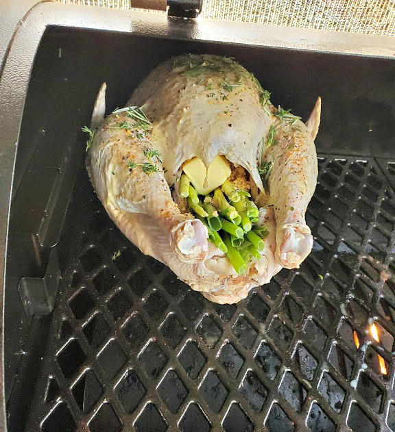 Smoked turkey with butter rub, dry rub, and brine!