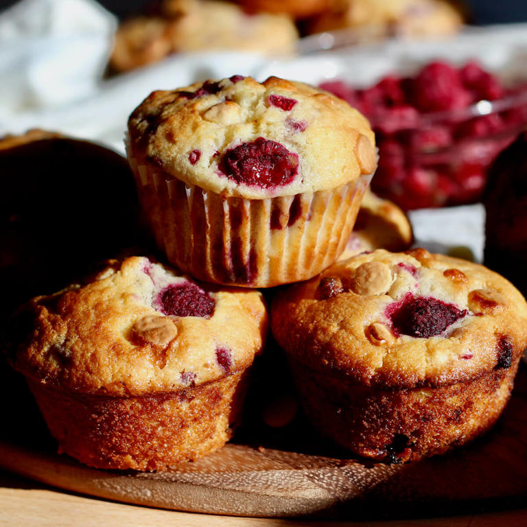 Sourdough Raspberry White Chocolate Muffins