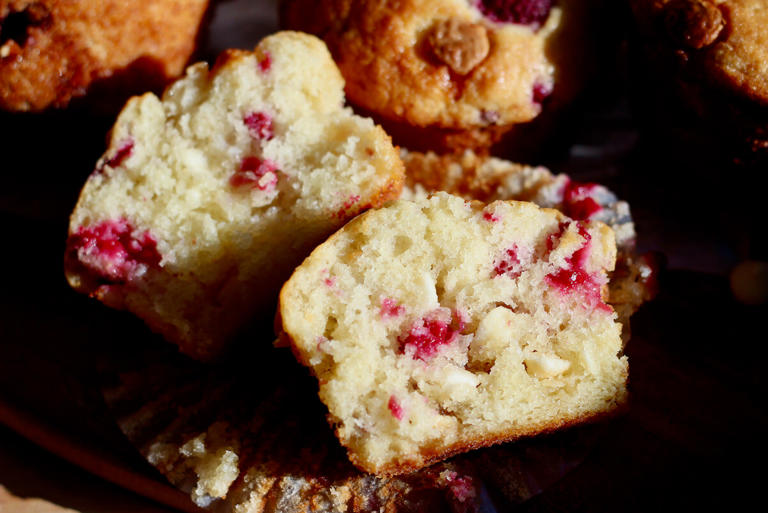 Sourdough Raspberry White Chocolate Muffins