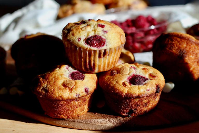 Sourdough Raspberry White Chocolate Muffins
