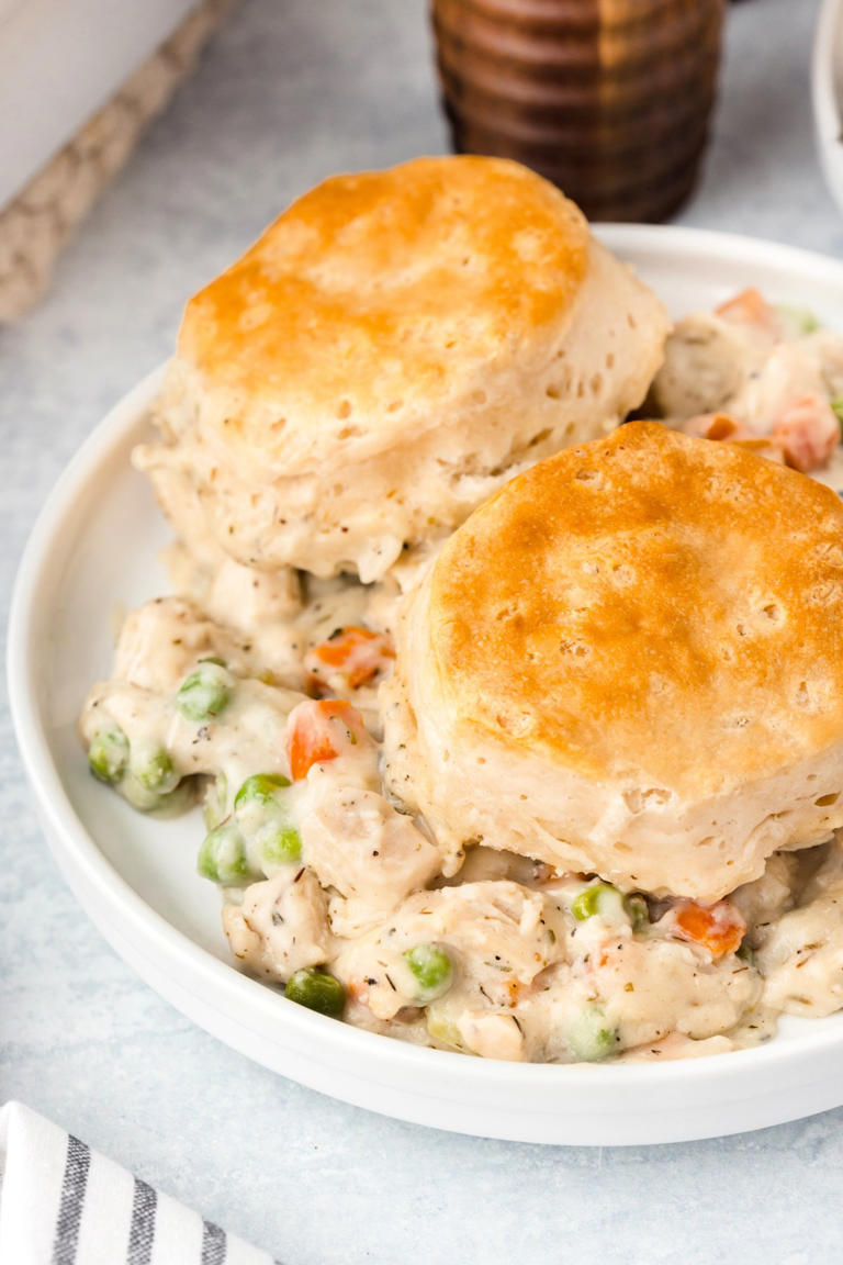 Easy chicken pot pie recipe with biscuits