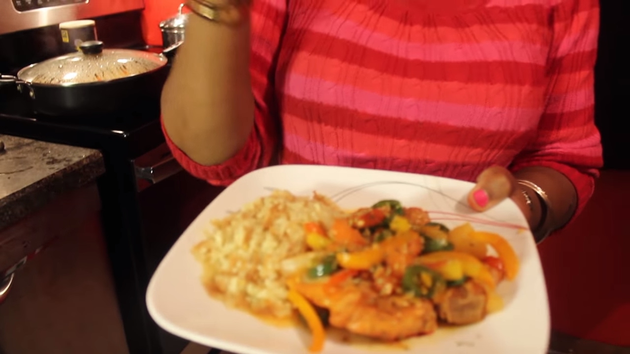 Pineapple brown sugar pork chops with bell peppers