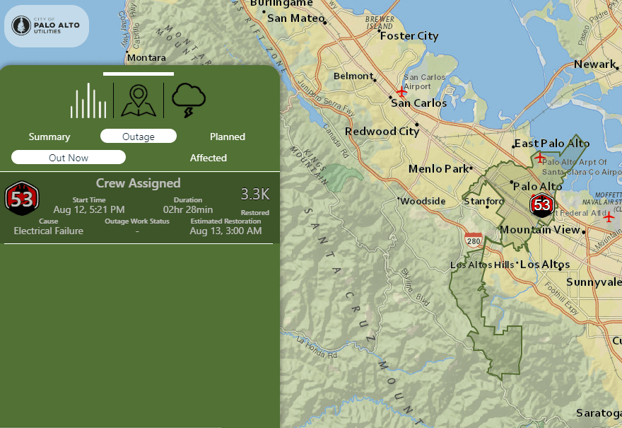 Palo Alto power outage resolved, power restored to most customers Palo Alto power outage resolved, power restored to most customers