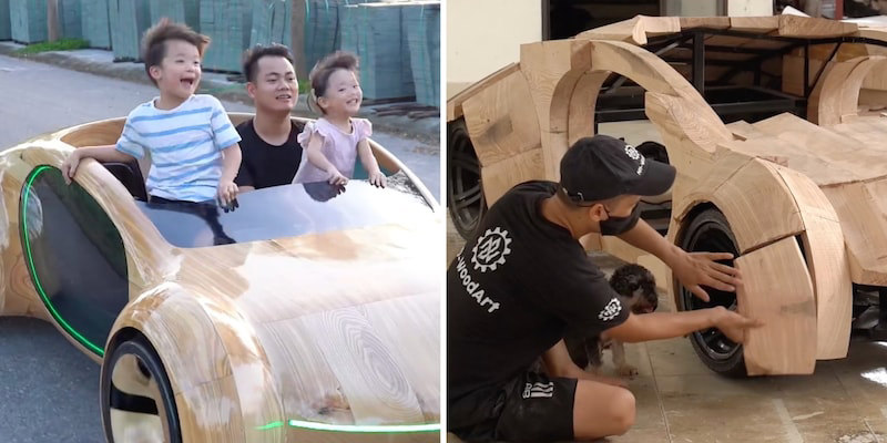 Mithilfe von KI - Vater baut Rennauto aus Holz - als Kinder darin ... Mithilfe von KI - Vater baut Rennauto aus Holz - als Kinder darin ...