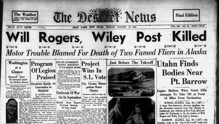 Deseret News archives: 89 years ago, Will Rogers and sidekick Wiley ...