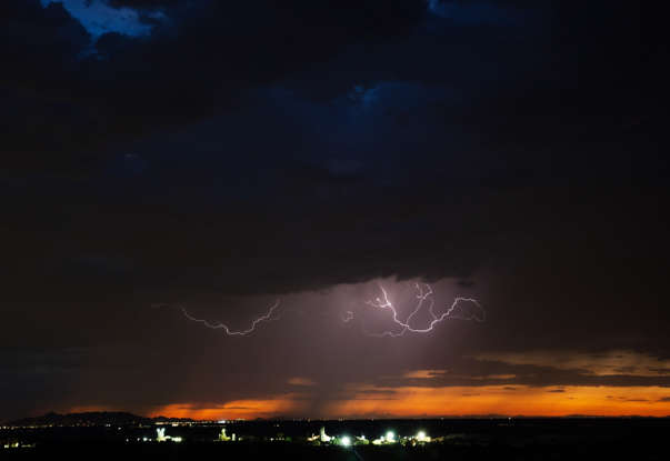 Lightning strikes over Arizona during monsoon thunderstorm Lightning strikes over Arizona during monsoon thunderstorm