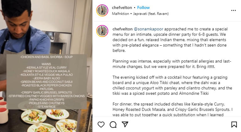 How does Sonam Kapoor's party menu look like? Chef Velton Saldanha ... How does Sonam Kapoor's party menu look like? Chef Velton Saldanha ...