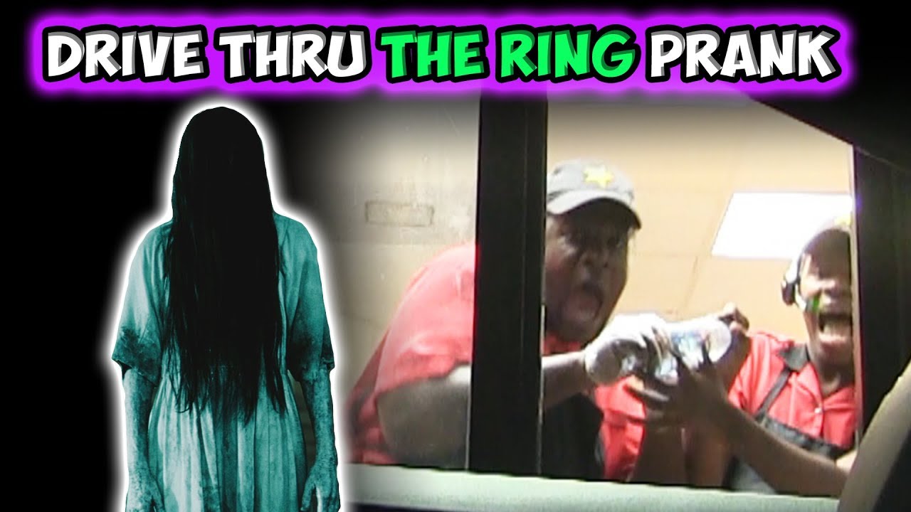 The Ring ghost crawls through a car window at drive-thru