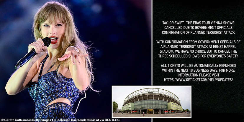Taylor Swift's Austrian concerts are cancelled over 'ISIS bomb plot' Taylor Swift's Austrian concerts are cancelled over 'ISIS bomb plot'