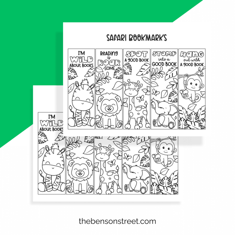 Free Printable Safari Animals Coloring Bookmarks for Kids