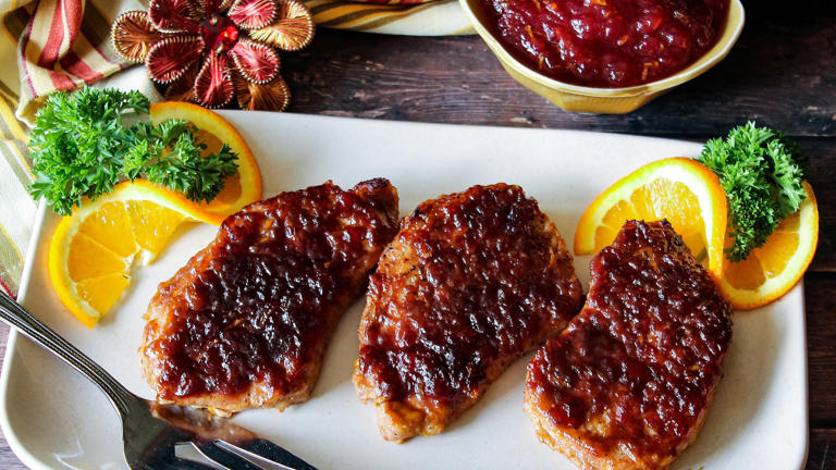Balsamic Cranberry Orange Glazed Pork Chops