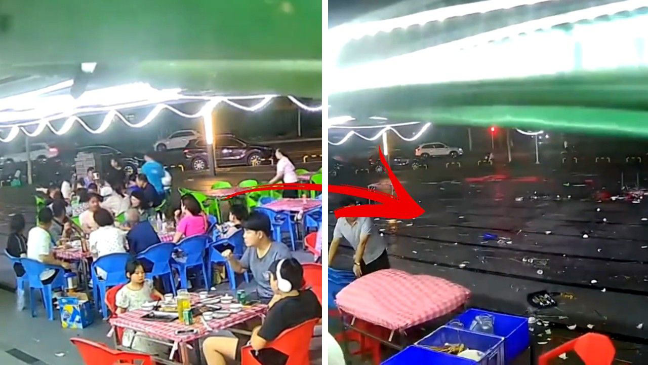 Diners flee as powerful storm sweeps through restaurant Diners flee as powerful storm sweeps through restaurant