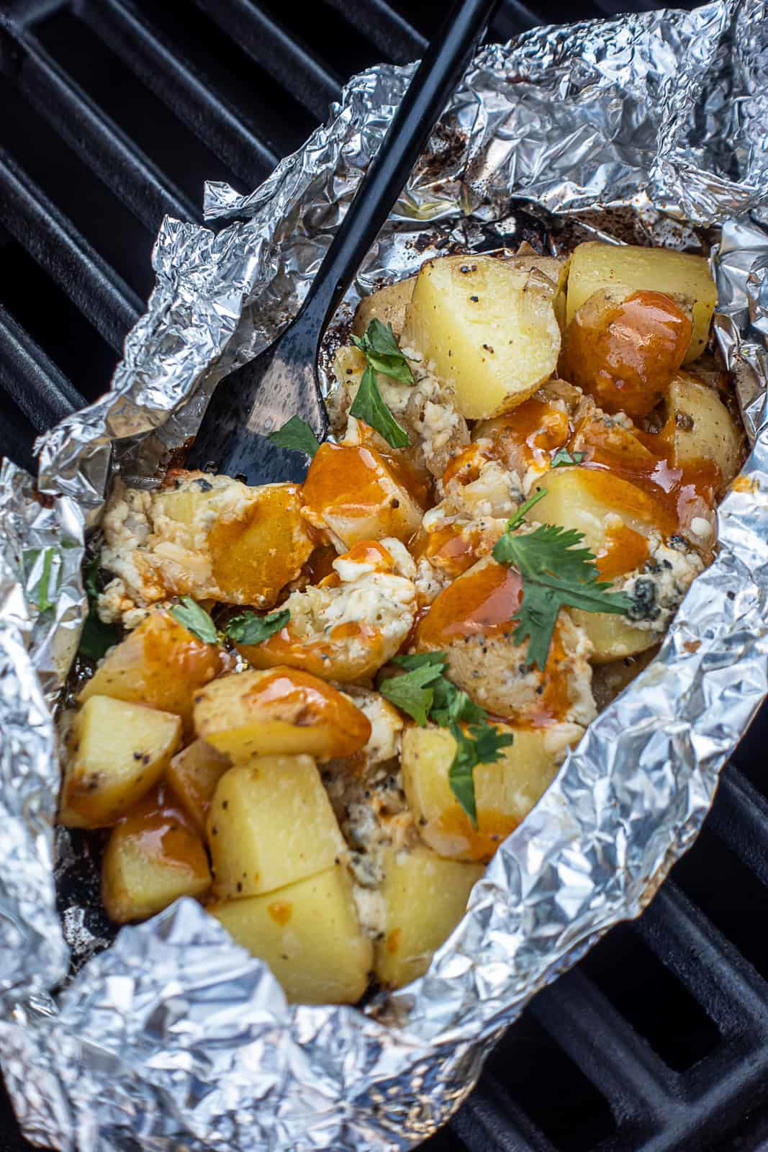 Grilled Potato Foil Packets with Buffalo Sauce