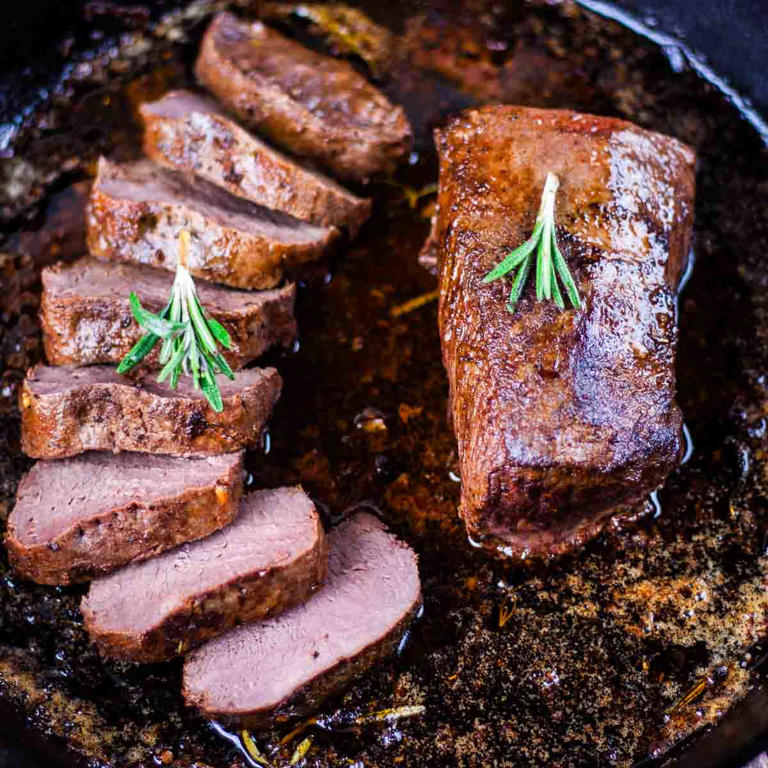 Pan-Seared Venison Backstrap in Cast Iron Skillet