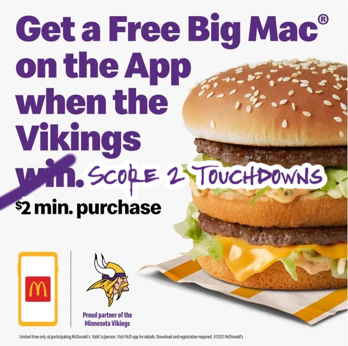 McDonald's: FREE Big Mac When the Vikings Score