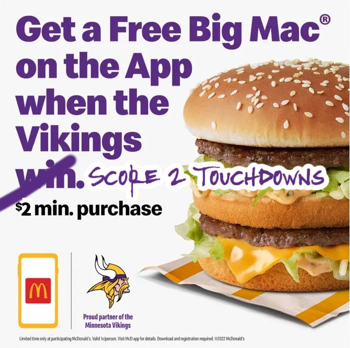 McDonald's: FREE Big Mac When the Vikings Score