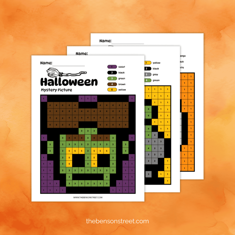 FREE Mystery Picture Color by Numbers Halloween Worksheets