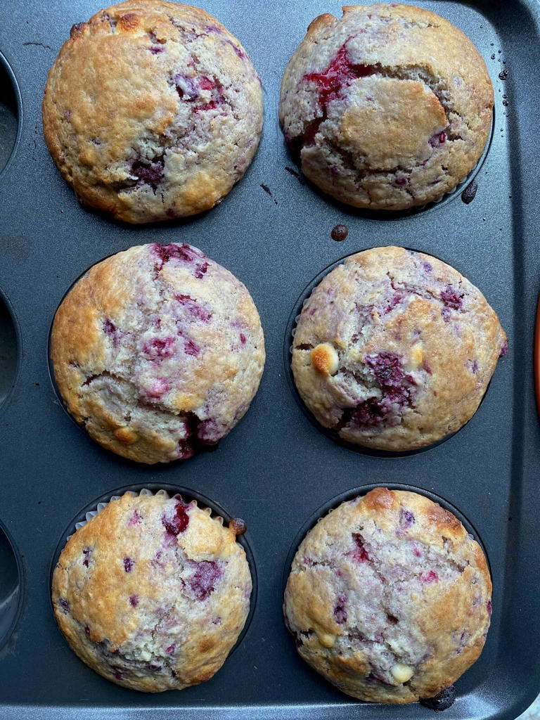 Sourdough Raspberry White Chocolate Muffins