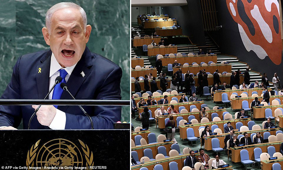 Diplomats walk out as Netanyahu calls the UN an 'anti-Semitic swamp' Diplomats walk out as Netanyahu calls the UN an 'anti-Semitic swamp'