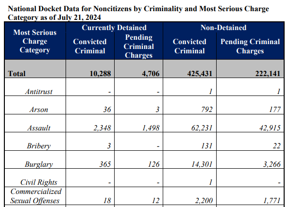 ICE released over 435,000 migrants with criminal convictions, data shows