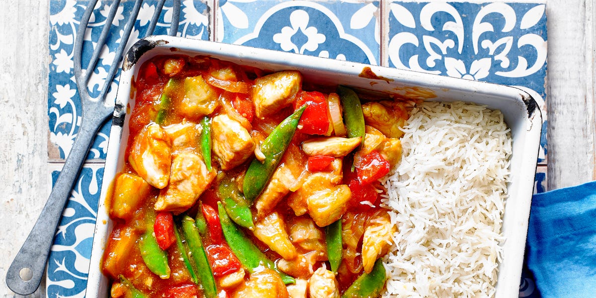 Sweet and sour chicken with rice traybake recipe