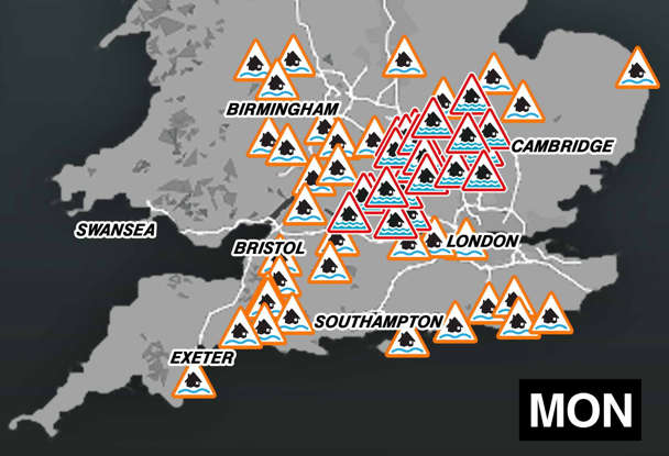 Dozens of flood warnings issued across England as heavy rain swells rivers Dozens of flood warnings issued across England as heavy rain swells rivers
