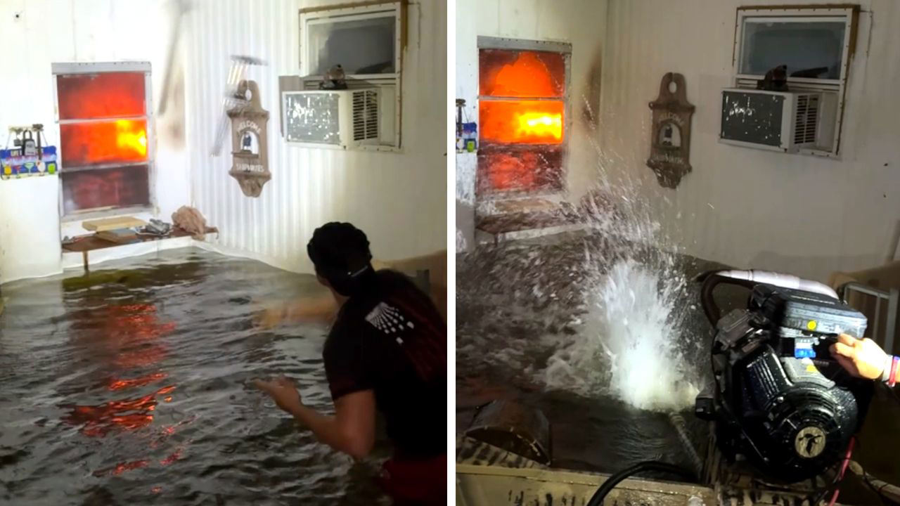 Hero passerby uses ingenious method to extinguish fire in flooded house Hero passerby uses ingenious method to extinguish fire in flooded house