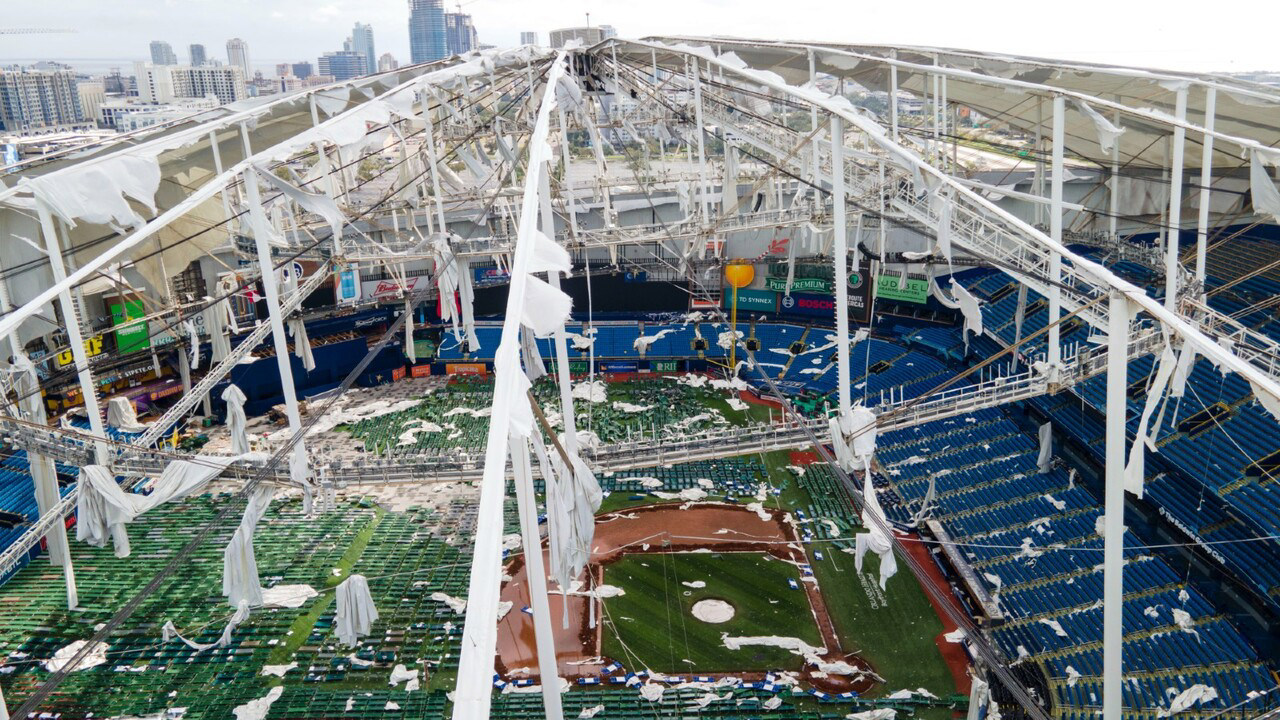 Tropicana Field’s roof torn apart by Hurricane Milton in Florida Tropicana Field’s roof torn apart by Hurricane Milton in Florida